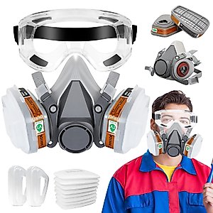 Reusable Half Face Cover Set with Safety Goggles and 8 Active Cotton Respirator Filters for Sanding, Staining, Epoxy Resin, Welding, Woodworking
