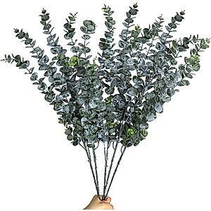 Ollain 5 Pcs Artificial Eucalyptus Greenery Stems Plants 29.5" Tall Fake Eucalyptus Leaves Spray Silver Dollar Eucalyptus Branches Plant for Home Garden Office Store Decoration