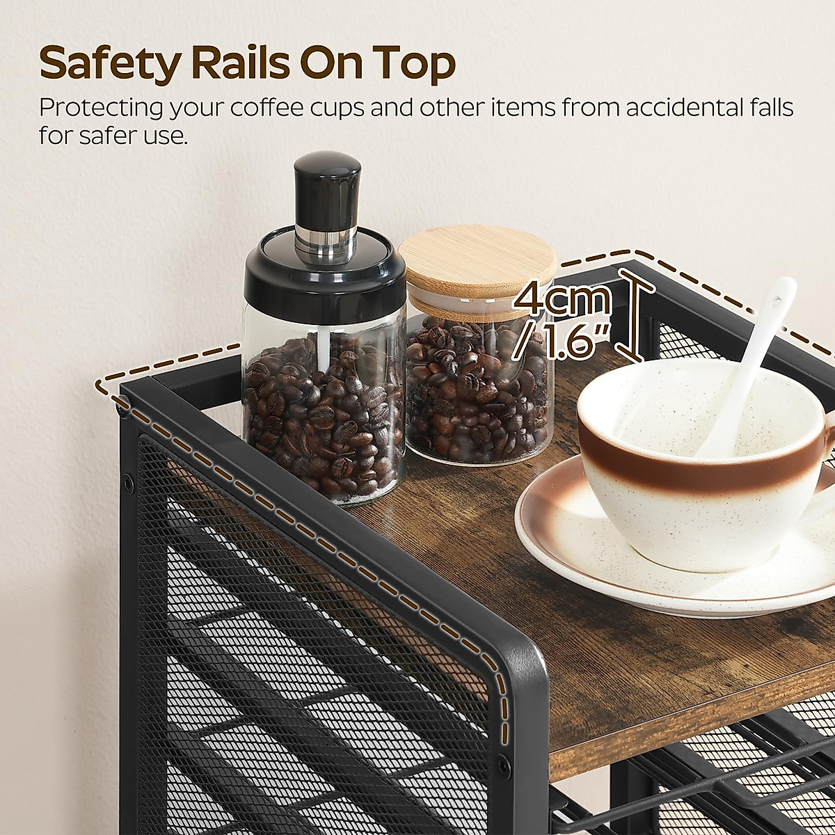 YATINEY Coffee Pod Holder, K Cup Holder, 4-Tier Coffee Pod Organizer, Small Desktop Storage Rack for 80 Coffee Pods, Space Saving, for Home Office, Kitchen, Living Room, Rustic Brown and Black, KH04BR