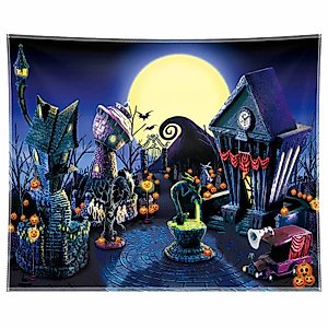 ZTHMOE 10x8ft Halloween Nightmare Themed Party Photography Backdrop Pumpkin Moon Town Background Birthday Baby Shower Christmas Party Decorations Photo Tapestry Props