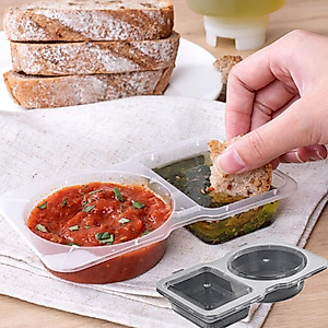Reusable Snack Packs 2 Compartments, Snack Packs Containers Reusable, Double Condiment Containers with Lids, Portable Reusable Sauce Container,for Condiment, Dip, Sauce, and Snacks(15pcs)