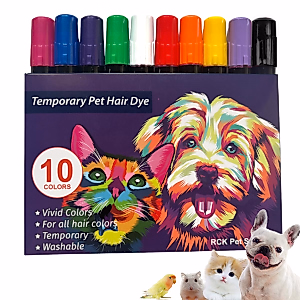 RCK Hawaii 10 Pcs Temporary Pet Hair Dye, Non Toxic Color Paint Pens, Dog Hair Dye, Pet Safe Hair Dye,Washable Pet Fur Paint, Pet Safe Marking Markers for Cattle,Horses