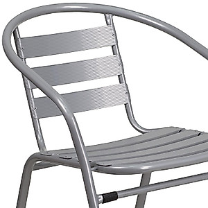 Flash Furniture Lila 4 Pack Silver Metal Restaurant Stack Chair with Aluminum Slats