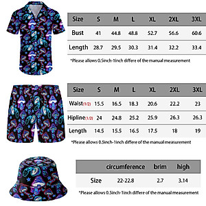 Wdpsuxin Mens 2 Piece Tracksuit Hawaiian Shirt，Mushroom Button Down Shirt and Compression Liner 2 in 1 Shorts Sets with Bucket Hats 3X-Large