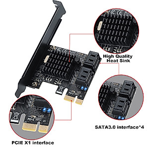 ACTIMED PCI-E X1 to SATA 3.0 Controller Card, 4-Port SATA III 6Gbps Expansion Cards, Supports PCI-Express (1X 4X 8X 16X) Slot, Support SSD and HDD, for Windows10/7/8/XP/Vista/linux