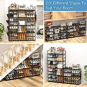 Large Shoe Rack Organizer Storage, 9 Tier Tall Shoes Rack for Entryway Closet, 60 Pair Shoe Organizer Shelf Stand, Big Black Metal Free Standing Shoe Cabinet Rack Tower for Bedroom Cloakroom Hallway