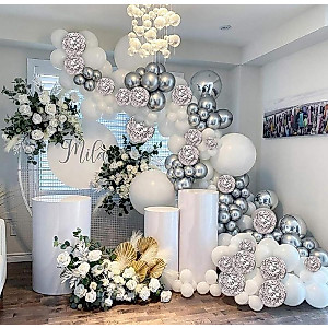 KALOR 10 Pcs 22 Inch White Mylar Balloons, Large 4D Giant Round Foil Balloon Big Mirror Metallic Balloons for Birthday Party Baby Shower Gender Reveal Supplies