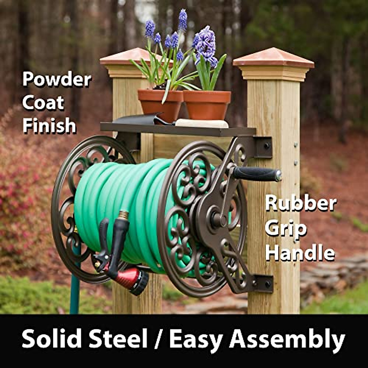 Liberty Garden Products 708 Steel Decorative Wall Mount Garden Hose Reel, Holds 125-Feet of 5/8-Inch Hose - Bronze