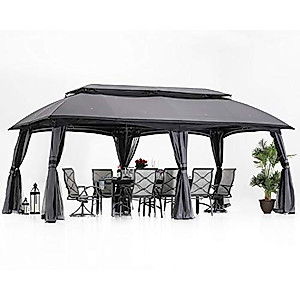 ABCCANOPY Gazebo 10x20 Patio Gazebo, Double Soft-Roof Patio Gazebos with Netting for Patios, Backyard, Garden or Outdoor Event, Dark Gray