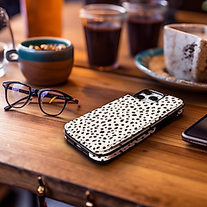 uCOLOR Flip Leather Wallet Case Card Holder for iPhone 12 Pro/12 Women and Girls with Card Holder Kickstand Marble Design Compatible with iPhone 12/iPhone 12 Pro 5G 6.1 inch (Almond Latte Polka Dot)