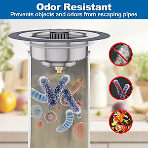 Auspok Upgraded 3 in 1 Kitchen Sink Silicone Drain Strainer Set, 304 stainless steel sink stopper, silicone anti-clogging catcher basket,3-layer leak-proof ring Filter for US standard 3-1/2 inch drain