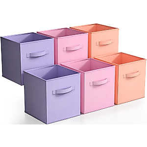 Sorbus 11 Inch Cube Storage Bins Bundle - Set of 6 Pastel Rainbow Bins & Set of 6 Purple, Pink, and Orange Bins (12 Storage Bins Total)