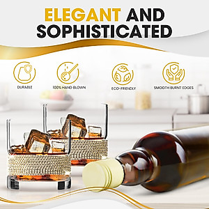 BERKWARE Lowball Whiskey Glasses - Crystal Old Fashioned Glasses with Sparkling Rhinestone Design for Wine & Cocktail, 10oz each (Set of 6)