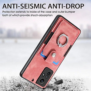 Monwutong Slim fit Wallet Phone Case for Redmi Note 12S, Portable Ring Design PU Leather Case, Safety Button and Cards Slot Cover for Redmi Note 12S,DK Pink