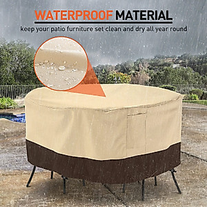 Arcedo Patio Furniture Set Cover, Waterproof Outdoor Round Table and Chairs Set Cover, Heavy Duty Garden Furniture Cover for Patio Dining Set, All Weather Protection, 94”Dia x 30”H, Beige & Brown