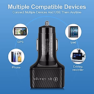 6-Port USB Fast Car Charger, QC3.0 Fast Charging Car Charger Adapter, 6 Multi Port Cigarette Lighter USB Charger, Car Phone Charger Compatible with iPhone & Android,Samsung Galaxy S10 S9 Plus and More