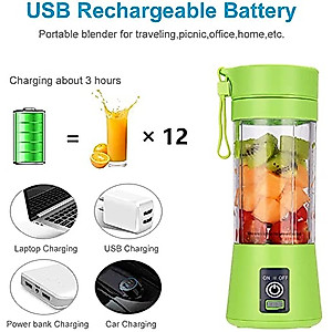 LVGROW Portable Blender, 13oz Six 3D Juice cup, Personal Mixer Fruit Rechargeable with USB, Mini Blender Shakes And Smoothies Smoothie (Green Appearance)