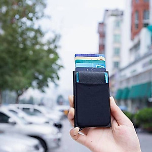 Slim Aluminum Metal Card Holder with Money Pocket Pop Up Wallet (Grey)