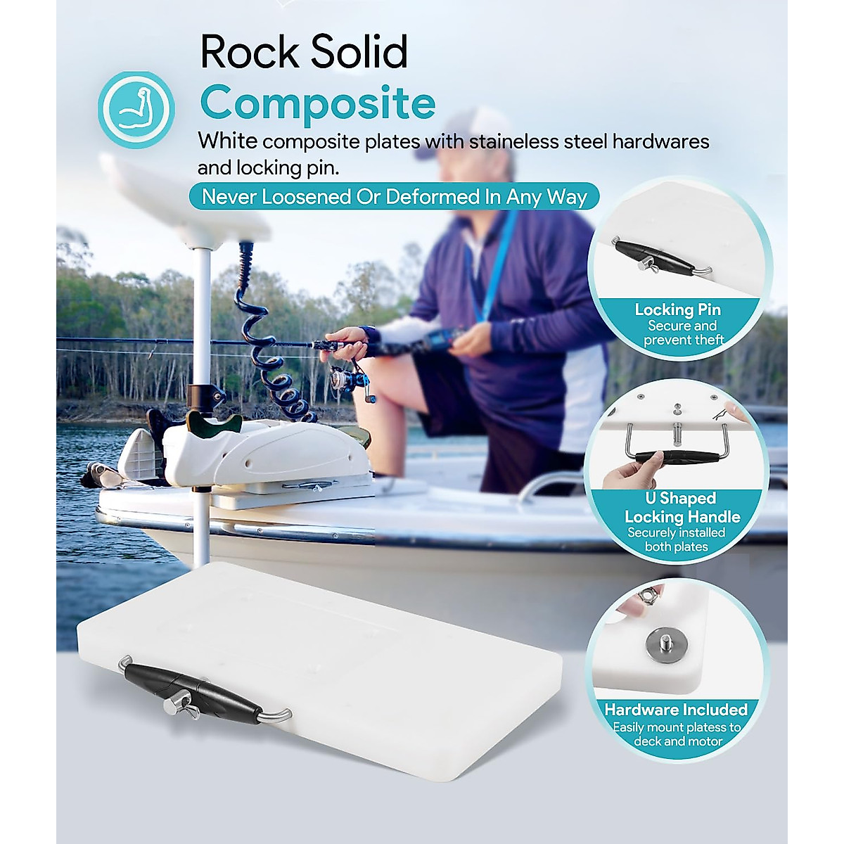 For Minn Kota 1854017 Quick Release Bracket RTA-17 For Terrova, Ulterra, PowerDrive, Deckhand 40, Riptide ST SP Trolling Motor, Composite Electric Steer Trolling Motor Bracket Motor Mount Plate, White