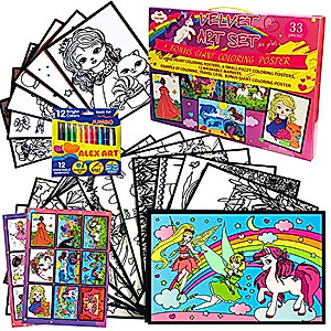 Velvet Coloring Posters for Girl Gifts - Unicorn Princess Arts and Crafts Kit - Creative Art Set - Best Christmas Birthday Gift for 5 6 7 Year Old Girls - Fuzzy Posters to Color for Kids Ages 6-8