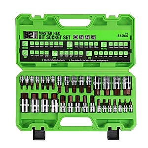 SWANLAKE 32 Piece Hex Bit Socket Set,SAE and Metric, 1/4'', 3/8', 1/2'' Drive Socket Set, S2 & Cr-V Steel