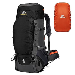 Unineovo 60L Lightweight Hiking Backpack with Rain Cover, Outdoor Sport Waterproof Travel Daypack for Climbing Camping Touring (Black)