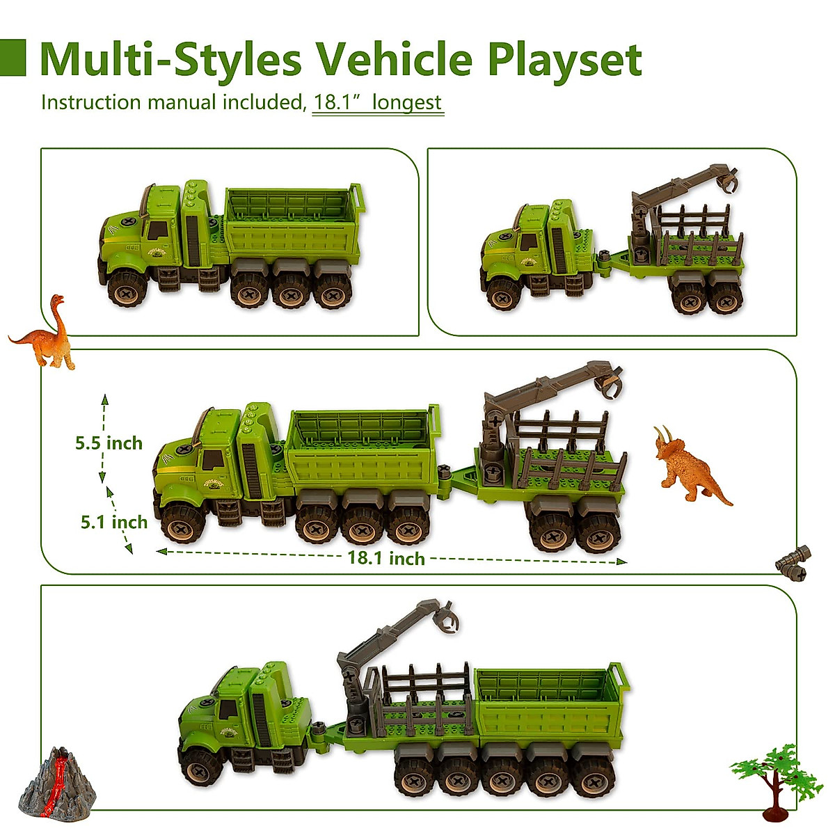 LTKFFFdp Boy Toys Car Toys for Boys Girl 5 6 8 9 10 12 Year Old with 10 Dinosaur Figures, Take Apart Construction Truck Building Toys with Sound Light, Learning Birthday Carrier Vehicle Playset Gifts