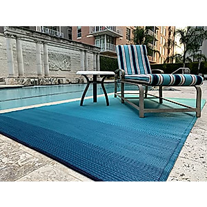 Fab Habitat Outdoor Rug - Waterproof, Fade Resistant, Crease-Free - Premium Recycled Plastic - Ombre - Patio, Deck, Porch, Balcony, Laundry Room - Big Sur - Teal - 4 x 6 ft