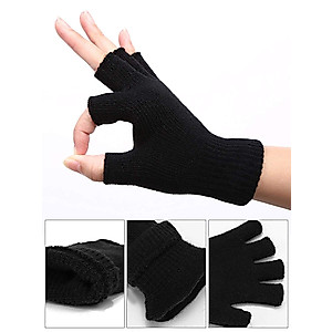SATINIOR 4 Pairs Winter Half Finger Gloves Knitted Fingerless Mittens Warm Stretchy Gloves for Men and Women (Black)