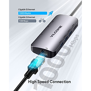 USB C Hub Multiport Adapter, Vilcome 8 in 1 USB C Hub with Gigabit Ethernet, 4K HDMI, 100W PD Charging, USB 3.0 5Gbps Data Ports, SD/TF Card Reader, for MacBook Pro/Air HP Dell Laptop