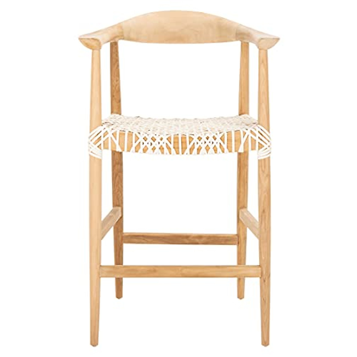 Safavieh Home Collection Bandelier Natural Teak and White Leather Counter Stool
