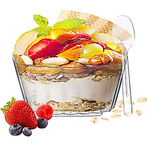 DEAYOU 100 Pack 5 Oz Dessert Cups with Spoons, Small Plastic Mousse Cup Dessert Shooters, Clear Disposable Parfait Appetizer Cup, Mini Reusable Trifle Tumbler Cup for Souffle, Pudding, Party