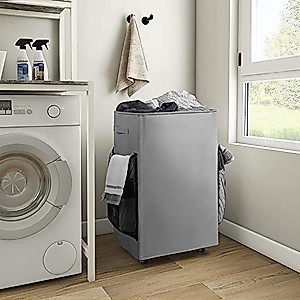Chrislley 90L Rolling Laundry Basket Large Laundry Hamper with Wheels Collapsible Clothes Hamper Rolling Tall Laundry Storage Cart Foldable Clothes Organizer (Grey)