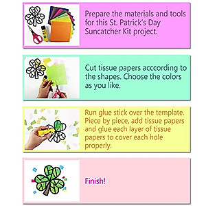 VHALE Suncatcher Kit for Kids, 3 Sets of Stained Glass Effect Paper Suncatchers (9 Cutouts, 27 Tissue Papers), Window Art, Classroom Arts and Crafts, Party Favors (St. Patrick's Day)