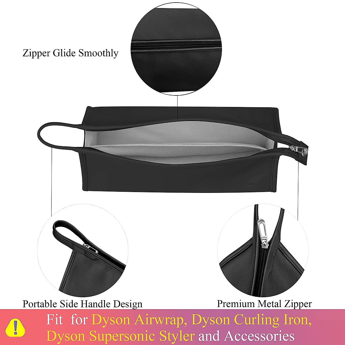 Pu Leather Travel Case Compatible with Dyson Airwrap Styler/Shark Flexstyle, Portable Carrying Case for Dyson Supersonic Hair Dryer, Shockproof Protection Organizer Bag Travel Storage Bag, Black