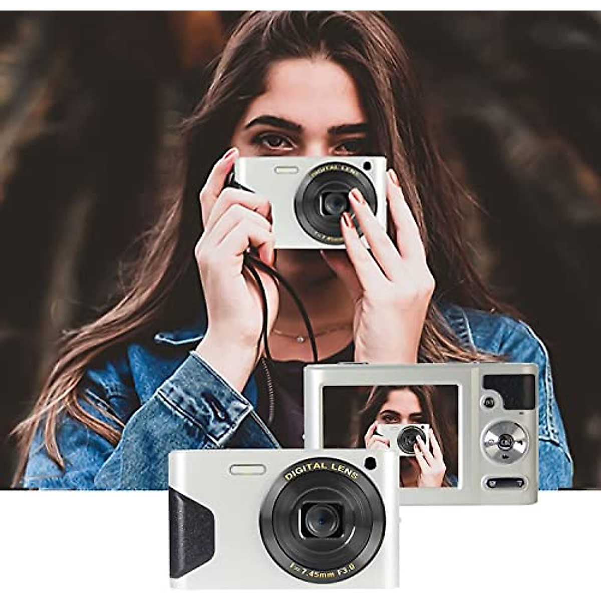 Digital Camera 18MP 2.7-Inch LCD Screen 8X Digital Zoom FHD 1080P Digital Camera Compact Camera Students Boys Girls Gift Support Connect to Computer Print (White)