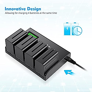 Powerextra 4-Channel Battery Charger with LCD Display for Sony NP-F970, NP-F960, NP-F950, NP-F930, NP-F770, NP-F750, NP-F570, NP-F550 Camera Battery