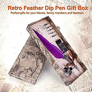 Feather Pen European Retro Feather Quill Alloy Pen Dip Nibs Calligraphy Writing Pen Gift Set for Couples, friends, colleagues, elders, teachers,etc ()