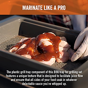 PREP ‘N Serve Premium Set™ - Plastic Container with Lid for Marinades, Stainless Steel Serving Tray, Aluminum Defrosting Tray, and a Plastic Cutting Board - The Ultimate BBQ Food Prep Utensil Set