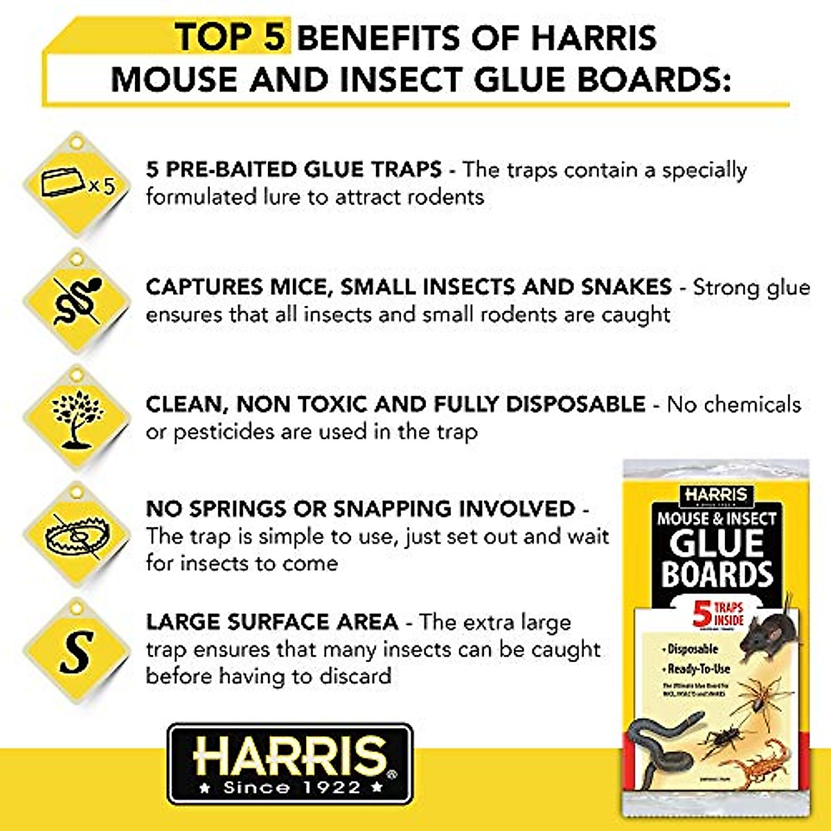 Harris Mouse & Insect Glue Boards, 5 Pre-Baited Traps