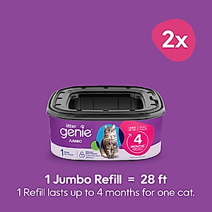 Litter Genie Refill Bags | Jumbo 2- Count (Pack of 1) | Up to 8 Months of Supply in 2 cartridges | Ultimate Odor Control Cat Litter Bags