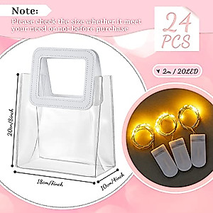 48 Pcs Clear Gift Bags and LED Light Set for Favors, PVC Gift Bag, Reusable Transparent Gift Wrap Bag with Handle, Heavy Duty Tote Bags for Baby Shower Wedding Birthday, 7 x 4 x 8 Inches