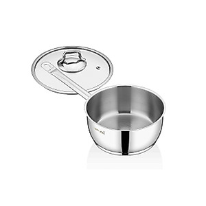 Saflon Stainless Steel Tri-Ply Capsulated Bottom 3 Quart Sauce Pan with Glass Lid, Induction Ready, Oven and Dishwasher Safe