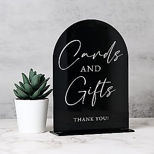 Acrylic Cards and Gifts Sign with Stand- 5"x7" Black Arched Acrylic Wedding Sign and Base,1/8" Thick | Modern Calligraphy Arch Acrylic TableTop Sign for Wedding Reception & Event Party Table