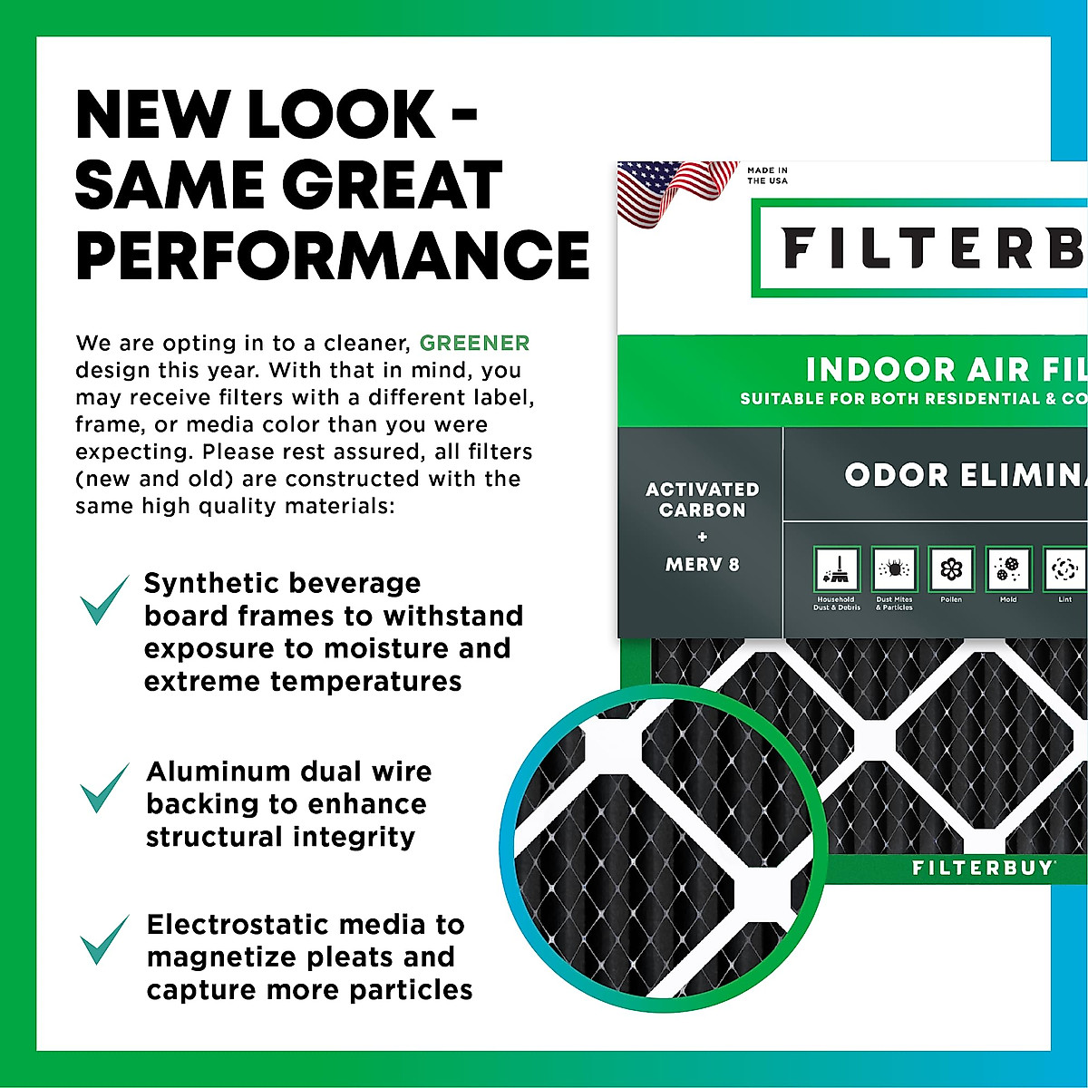 Filterbuy 20x25x1 Air Filter MERV 8 Odor Eliminator (12-Pack), Pleated HVAC AC Furnace Air Filters Replacement with Activated Carbon (Actual Size: 19.50 x 24.50 x 0.75 Inches)
