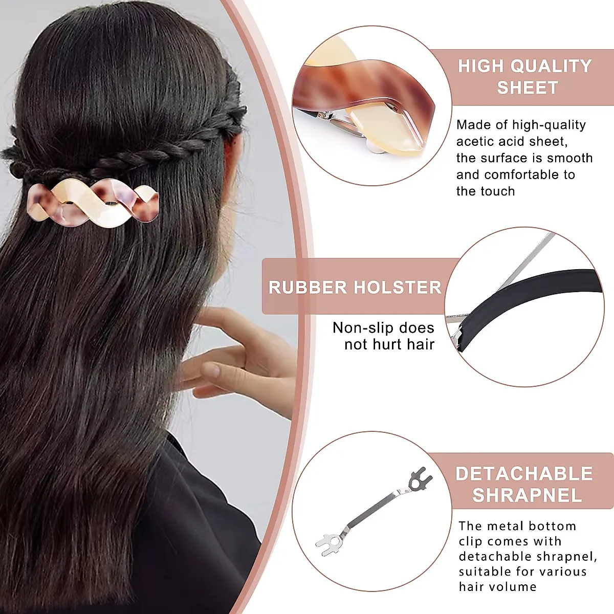 Mistofu Hair Clips (3 Count) - Large Hair Barrettes for Thick Hair - 3pcs Elegant French Barrettes Retro Hair Accessories for Women Daily Wear