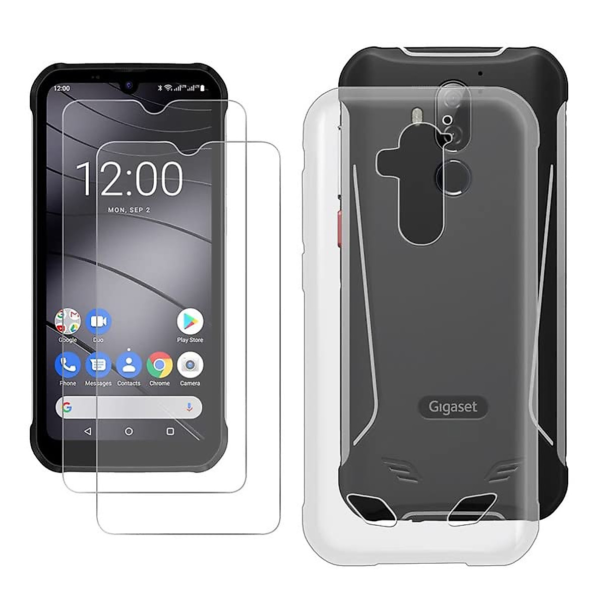 2 Pack Cover for Gigaset GX290 Plus (6.10") Case IJTYHF Soft Silicone Case Bumper Shell +Tempered Glass 9H Screen Protector Protective Film, Transparent Protective TPU Cases