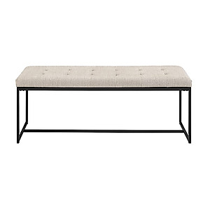 Walker Edison Modern Tufted Upholstered Entryway Bench Cushion Hallway Metal Bedroom Bench Ottoman, 48 Inch, Tan