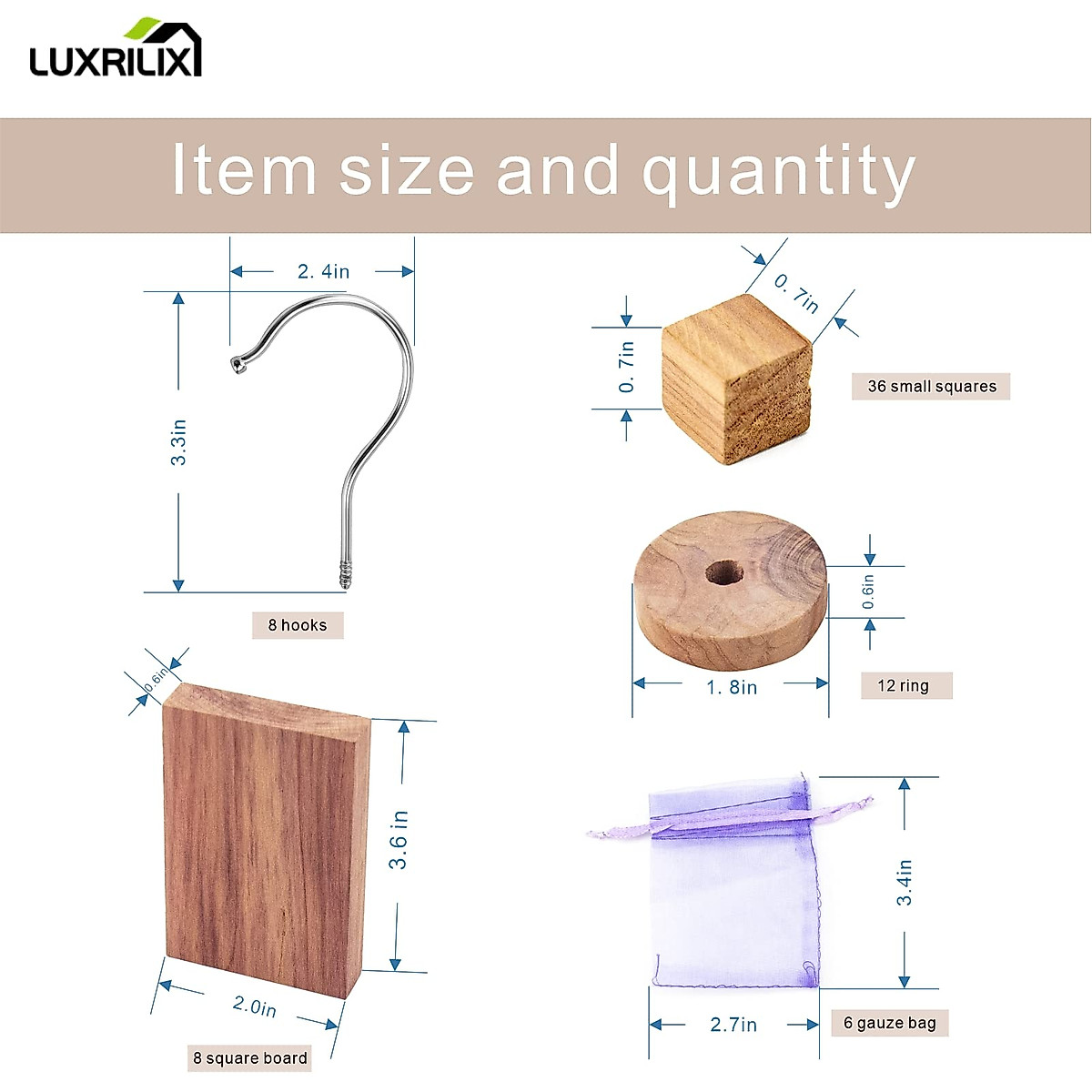 Cedar Blocks for Clothes Storage 100% Natural Cedar Balls and Cedar Chips for Storage Accessories Closet and Drawers 56-Piece Set (Free Hooks Gauze Bag Sandpaper)