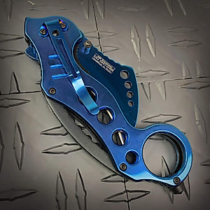 7.5" Blue Falcon Claw Full Metal Pocket Folding Knife. Stainless Steel Blade. For Compaing, fishing, Outdoor Use and EDC (Blue)
